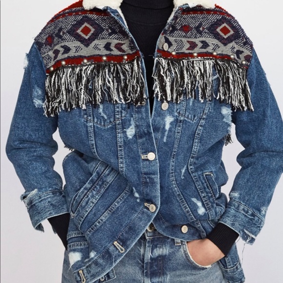 Zara | Jackets & Coats | Zara Denim Fringe Jacket | Poshmark